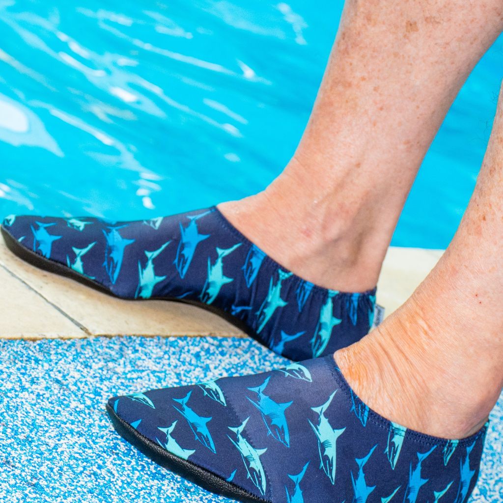 Adult Big Blue Sharks Slipfree Shoes For Beach, Pool & Home